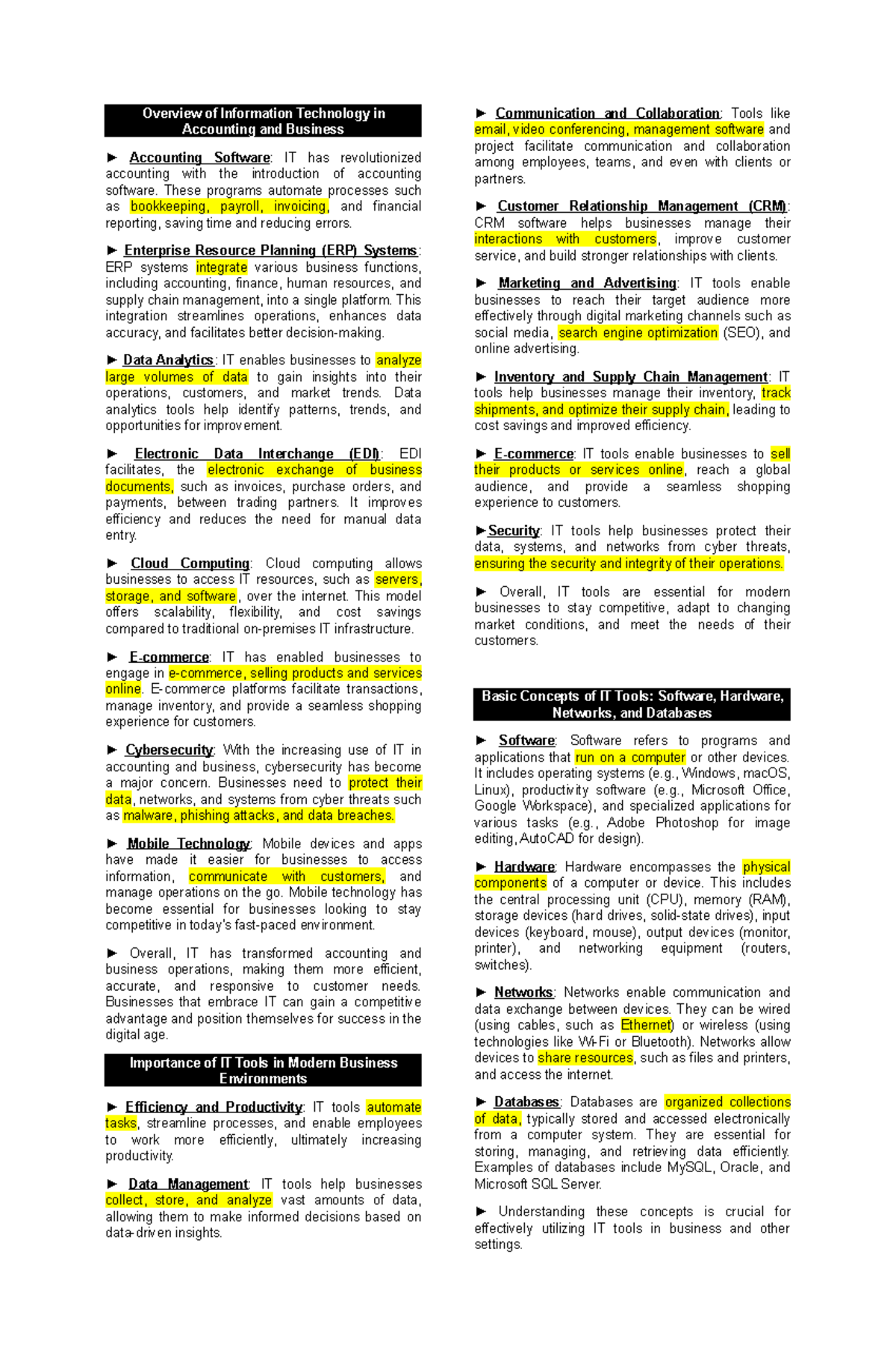 Review-Materials-IT - Summary BS Accountancy - Overview of Information ...