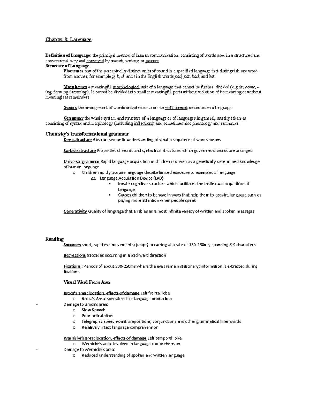 Exam 3 review - Chapter 8: Language Definition of Language: the ...
