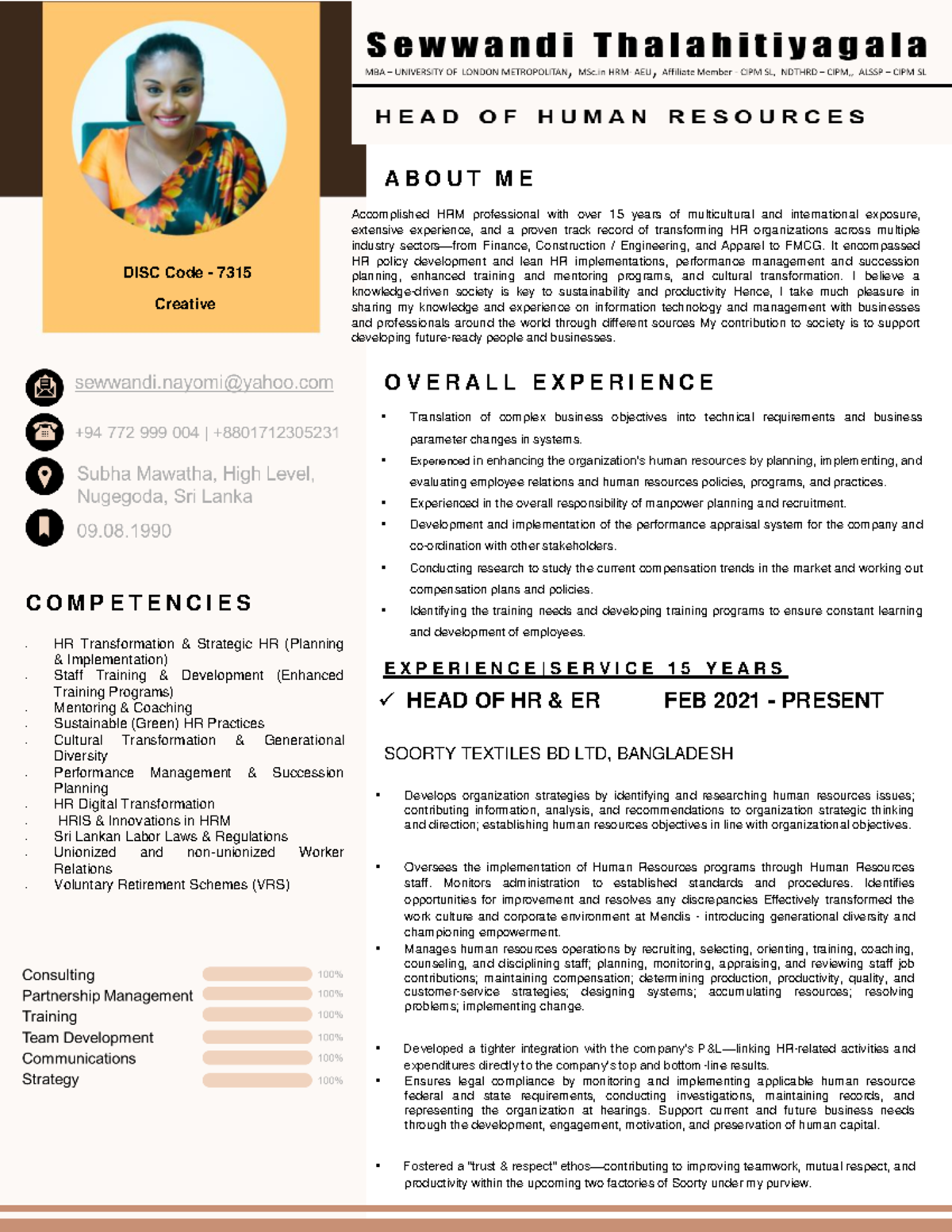 BD Sewwandi Thalahitiyagala - A B O U T M E Accomplished HRM ...