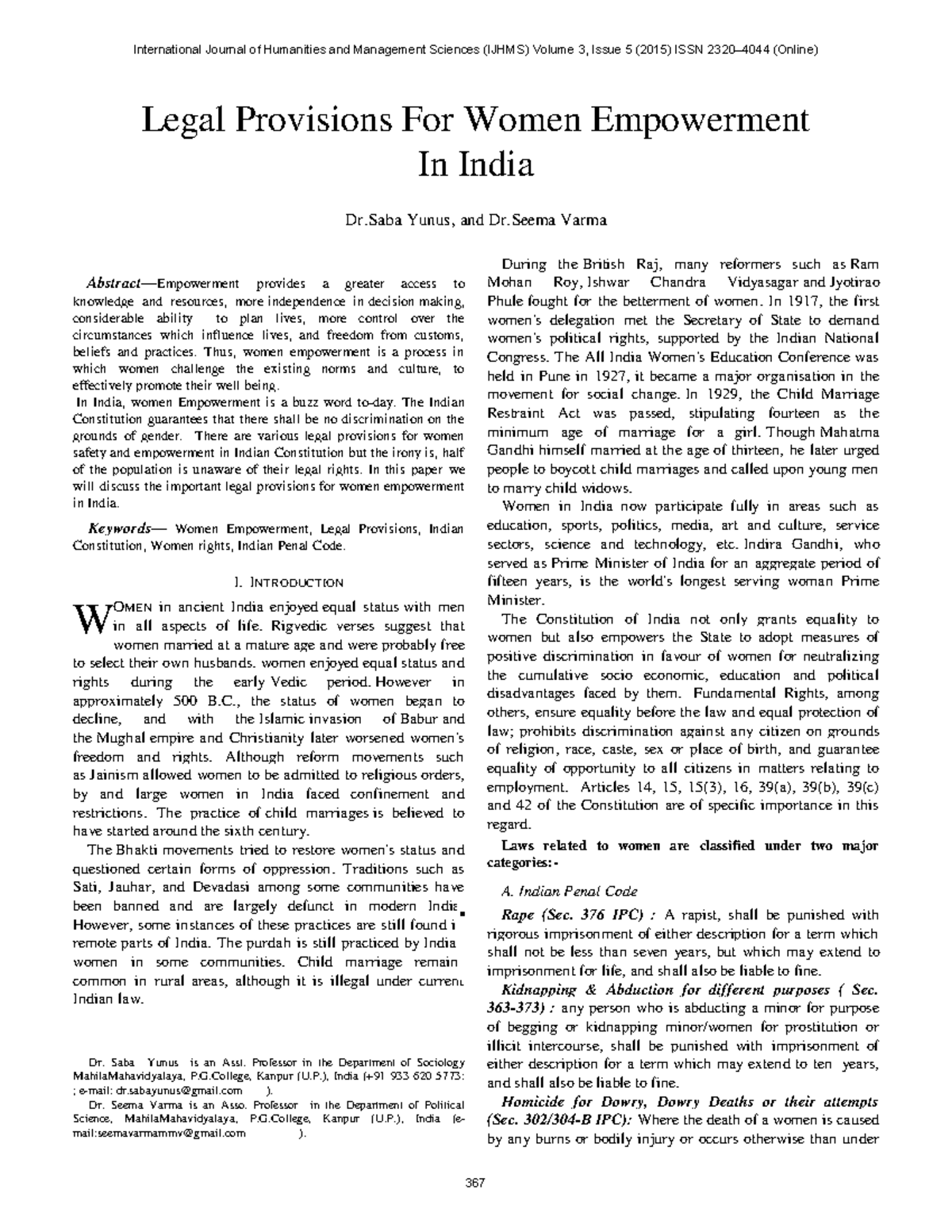 Legal Provision for Women Empowerment - Abstract—Empowerment provides a ...