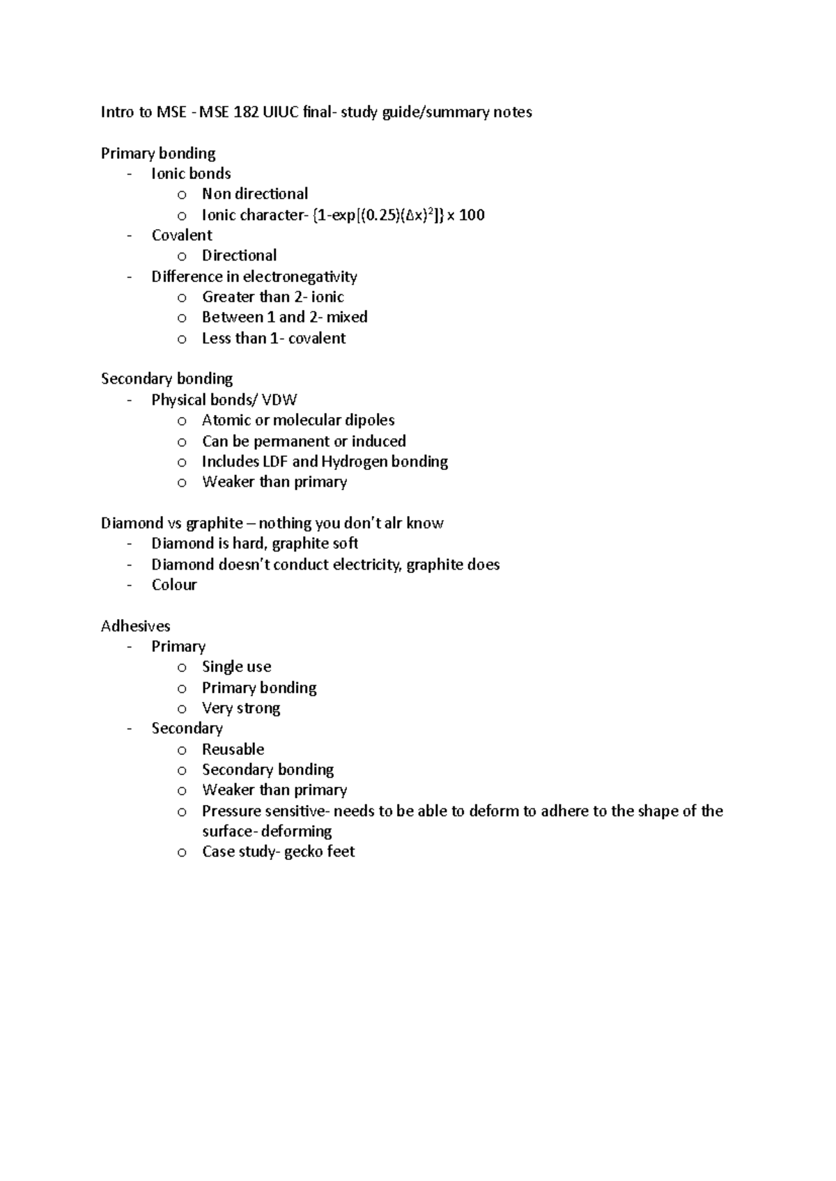 Intro to MSE - Finals notes! (Only use for revision, do not attempt to ...