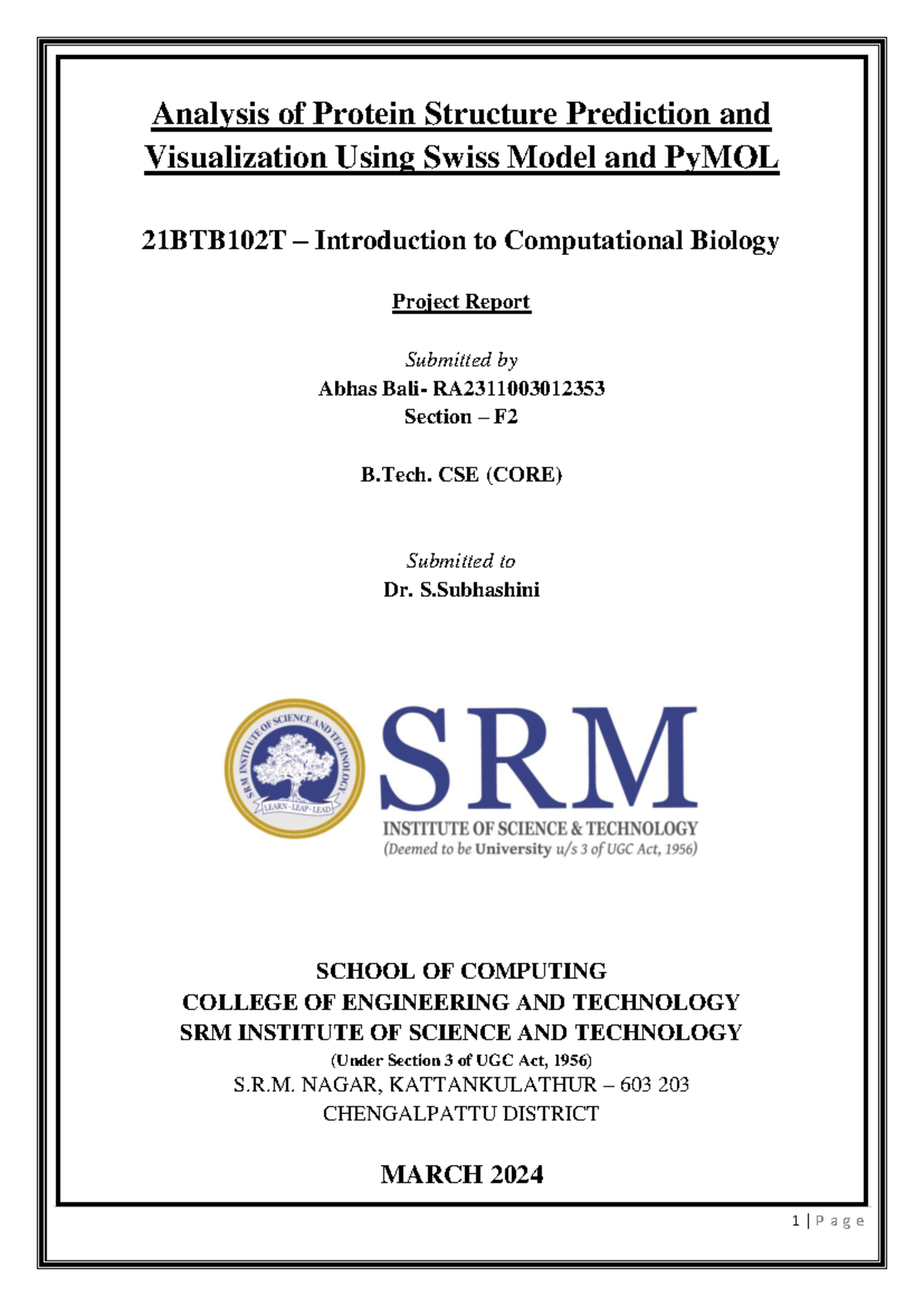 Bio project Reoprt - Protein Visualization Using - Analysis of Protein ...