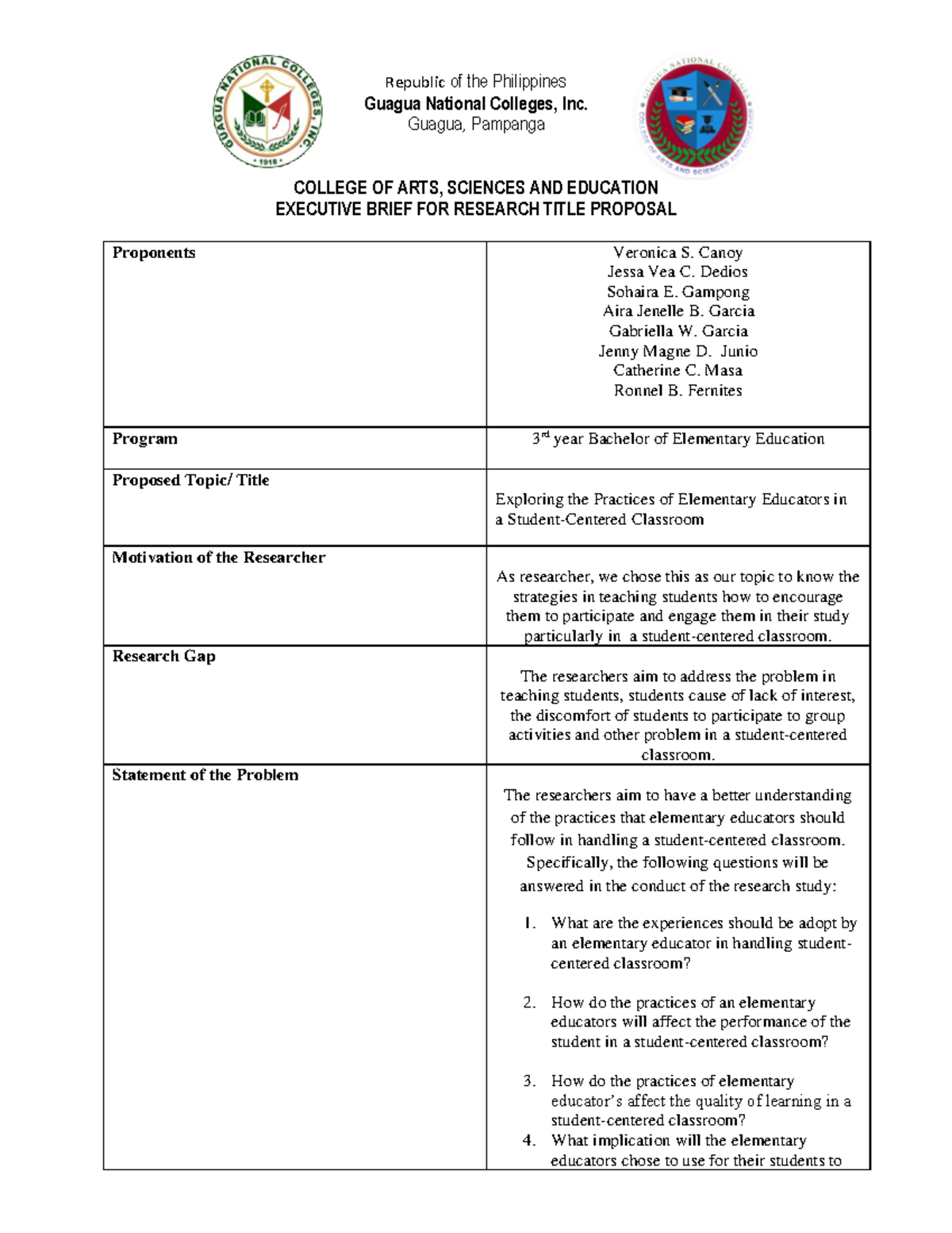 Research title doneeeeeeeeeeeeeeee - Republic of the Philippines Guagua ...