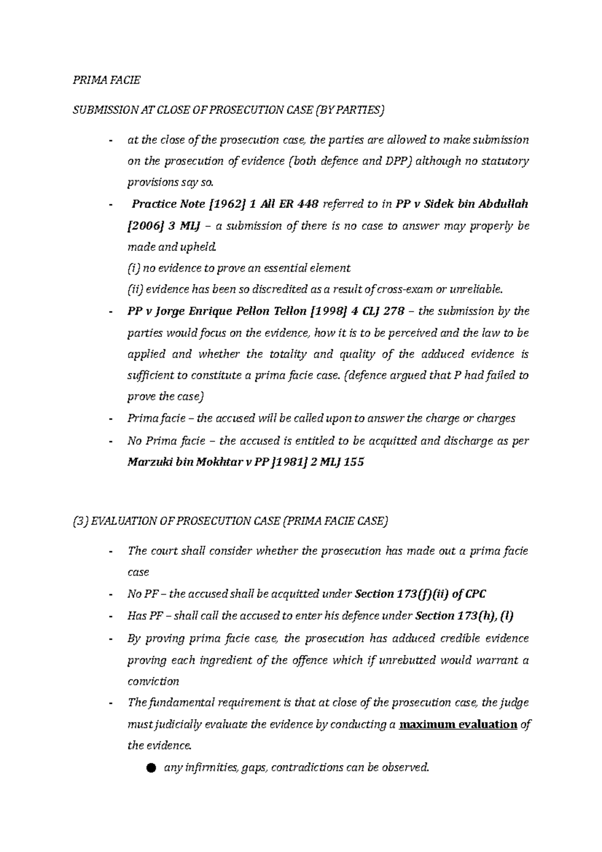 Prima Facie - Evaluation of Prosecution case - PRIMA FACIE SUBMISSION ...