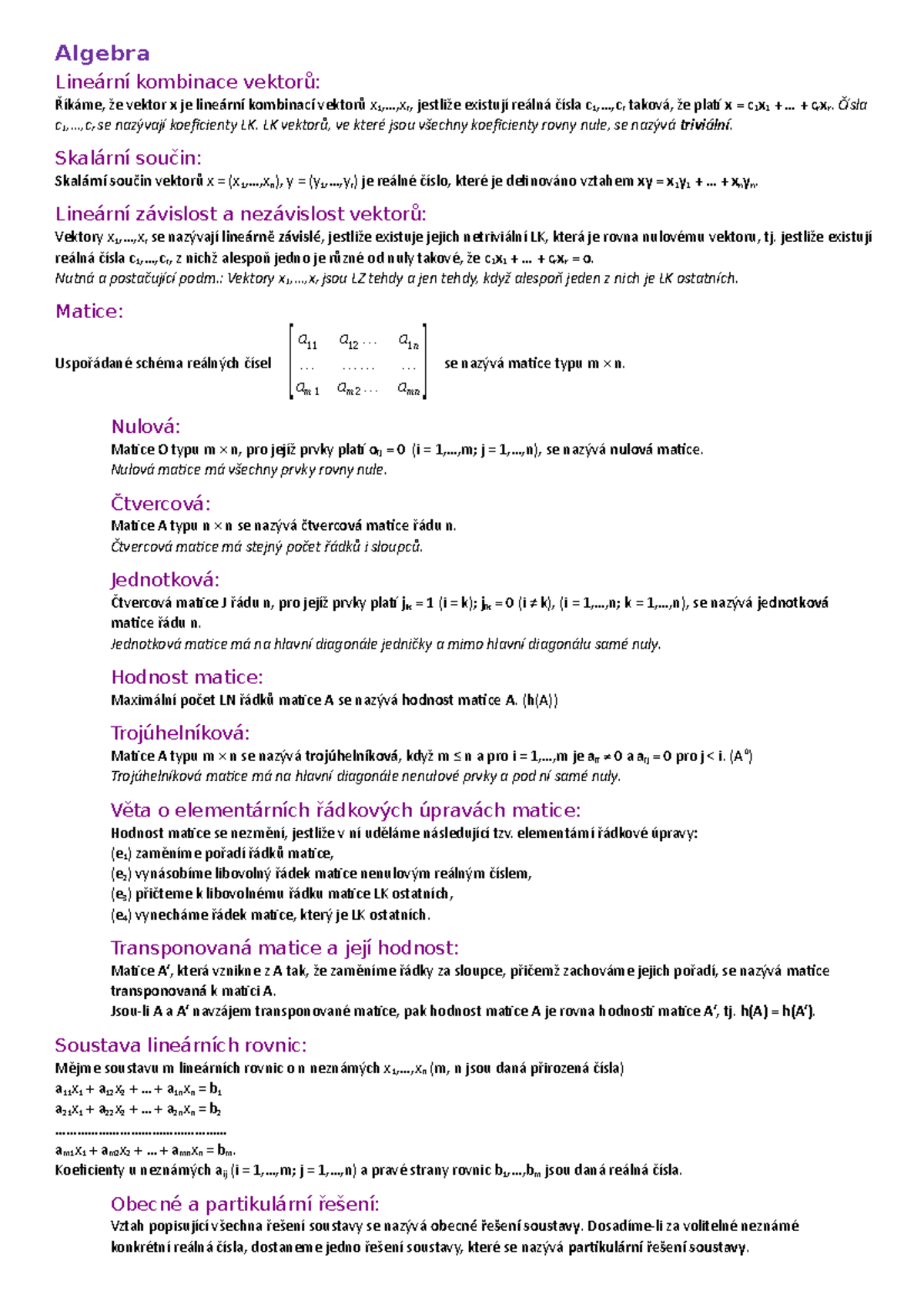 Teorie-docx - Definitions which are needed for oral exams - Algebra ...