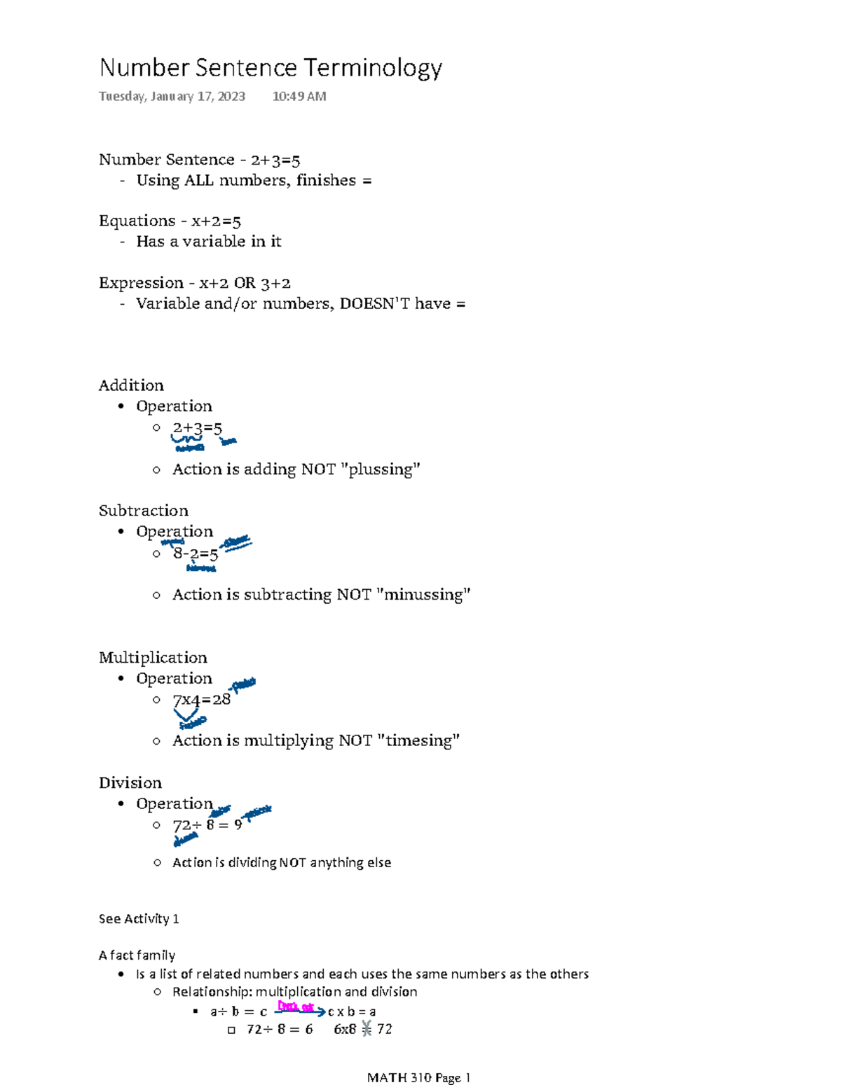 Number Sentence Terminology - Number Sentence - 2+3= - Using ALL ...
