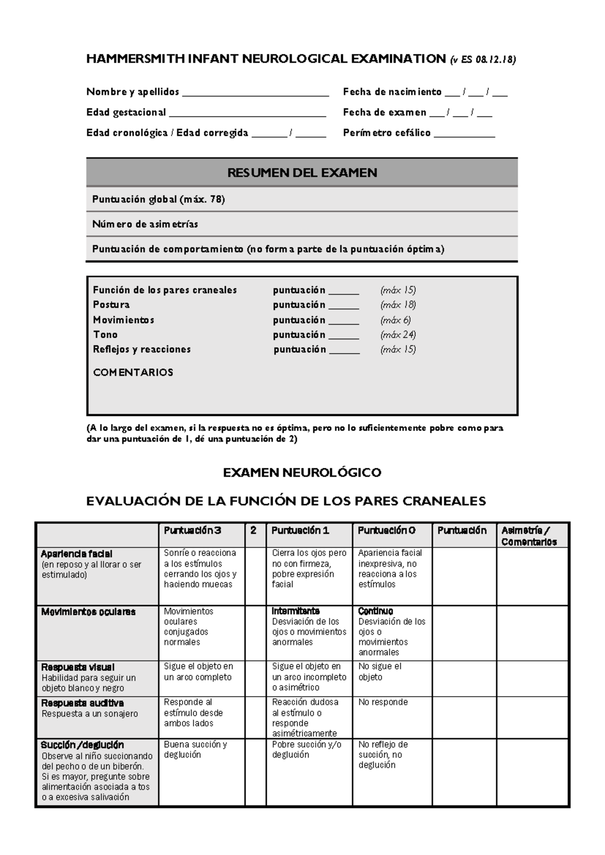 Proforma HINE (v ES08.12.2018 ) - HAMMERSMITH INFANT NEUROLOGICAL ...