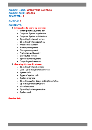 BCS303 OS module 4 - COURSE NAME: OPERATING SYSTEMS COURSE CODE: BCS ...