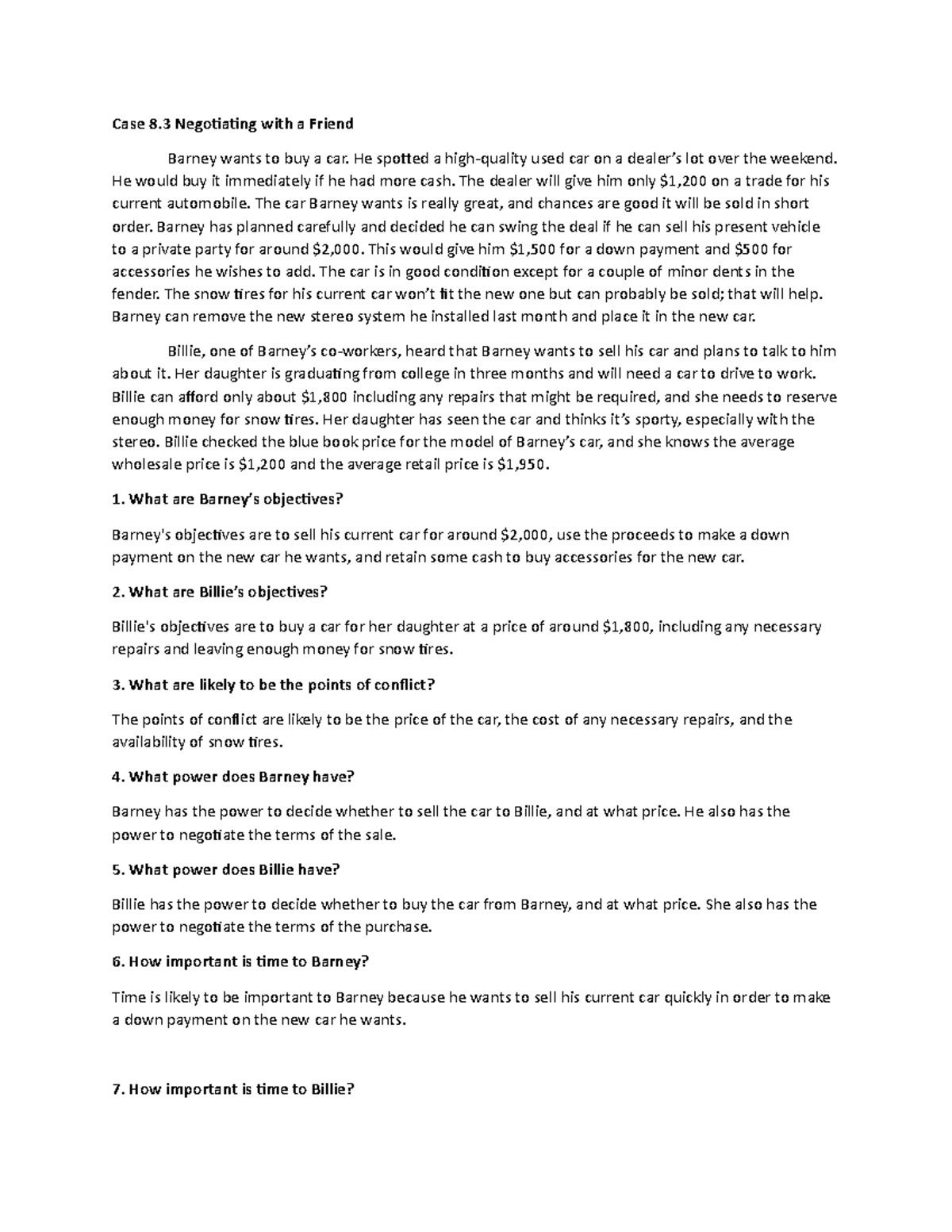 Case 8.3 Negotiating with a Friend - Case 8 Negotiating with a Friend ...