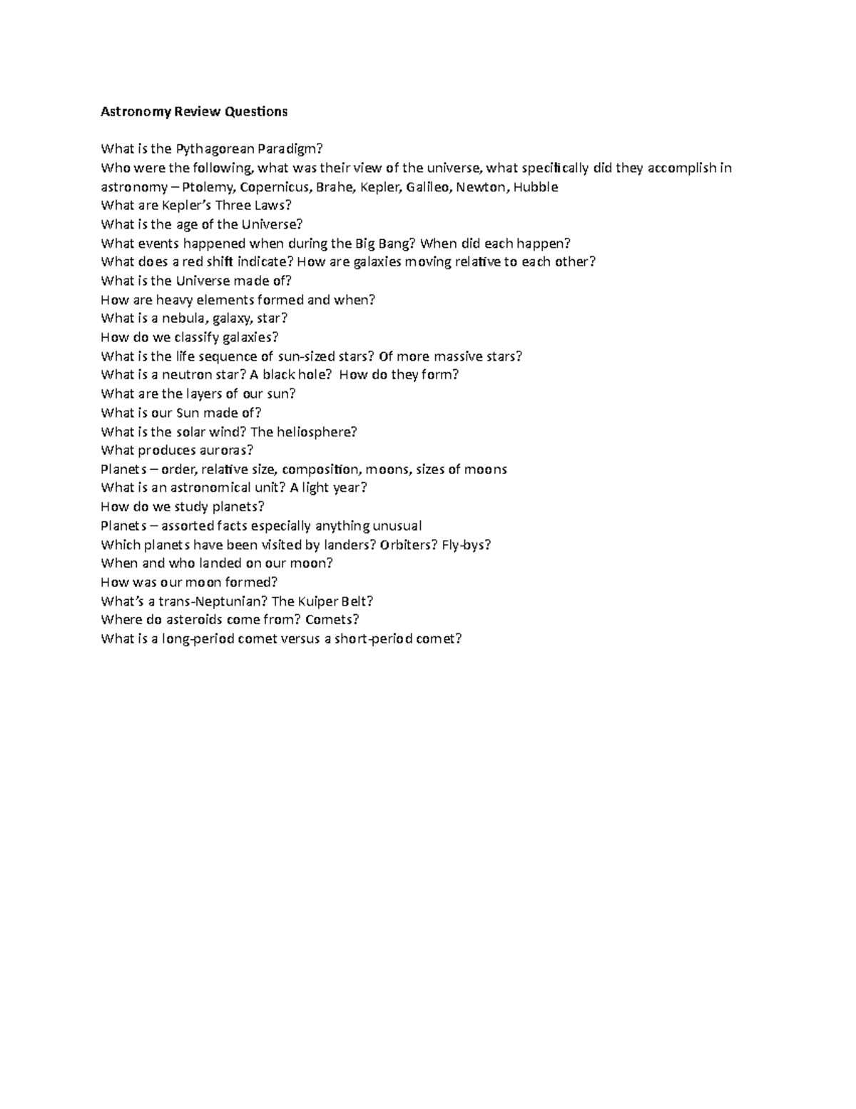 Astronomy Review Questions - Studocu