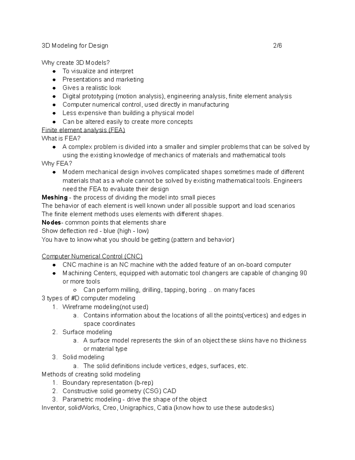 ME notes - 3D Modeling for Design 2/6 Why create 3D Models? To ...