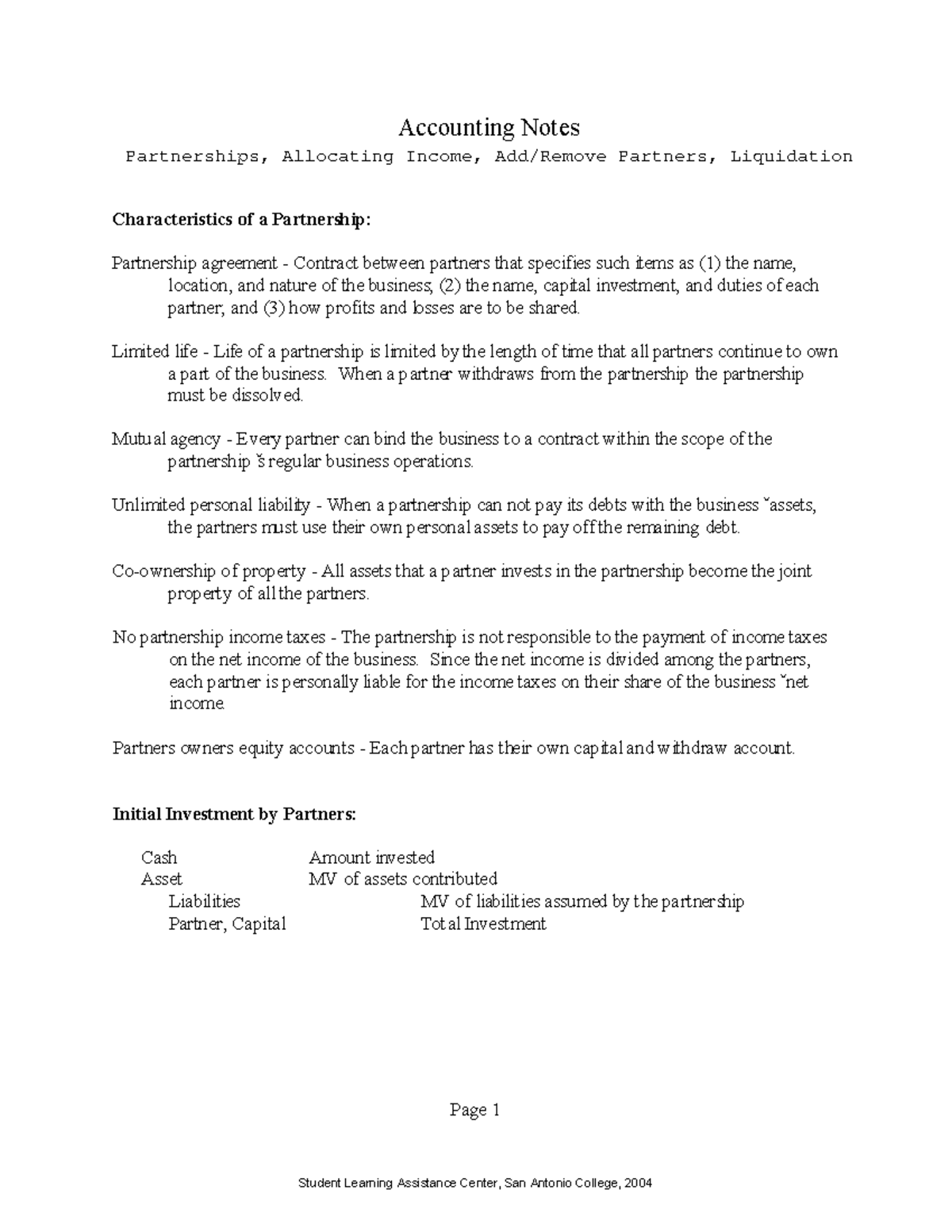 Partnerships - Accounting for Partnership - Page 1 Characteristics of a ...