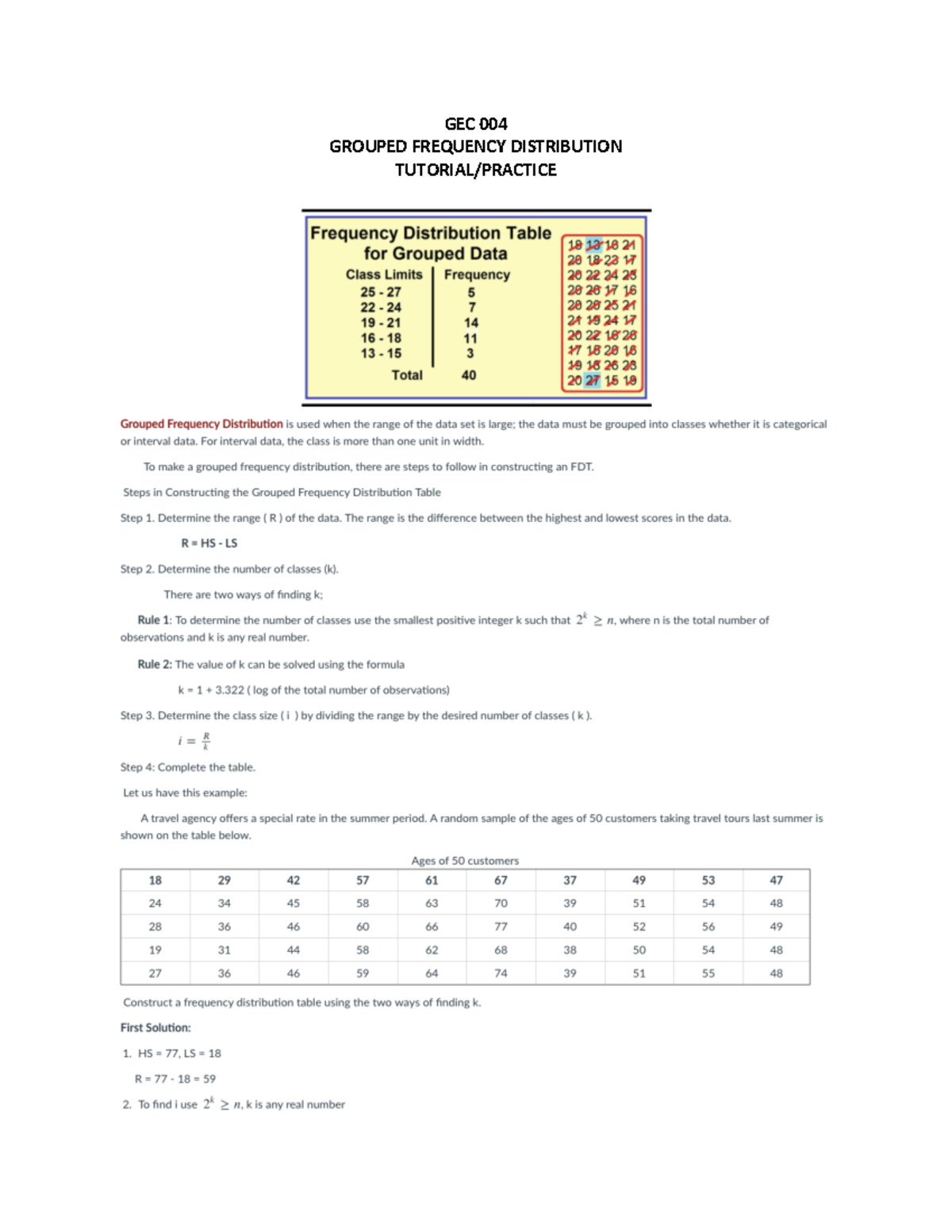 GEC 004. Grouped Frequency Distribution - Mathematics In The Modern ...