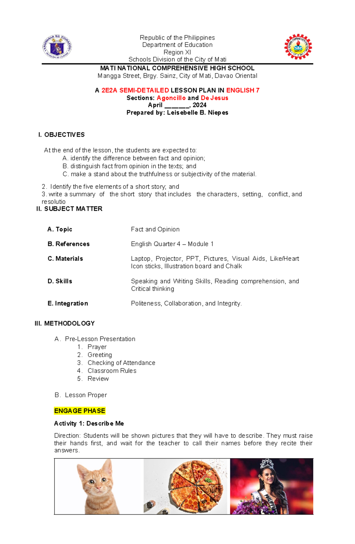 Final lesson plan - Republic of the Philippines Department of Education ...