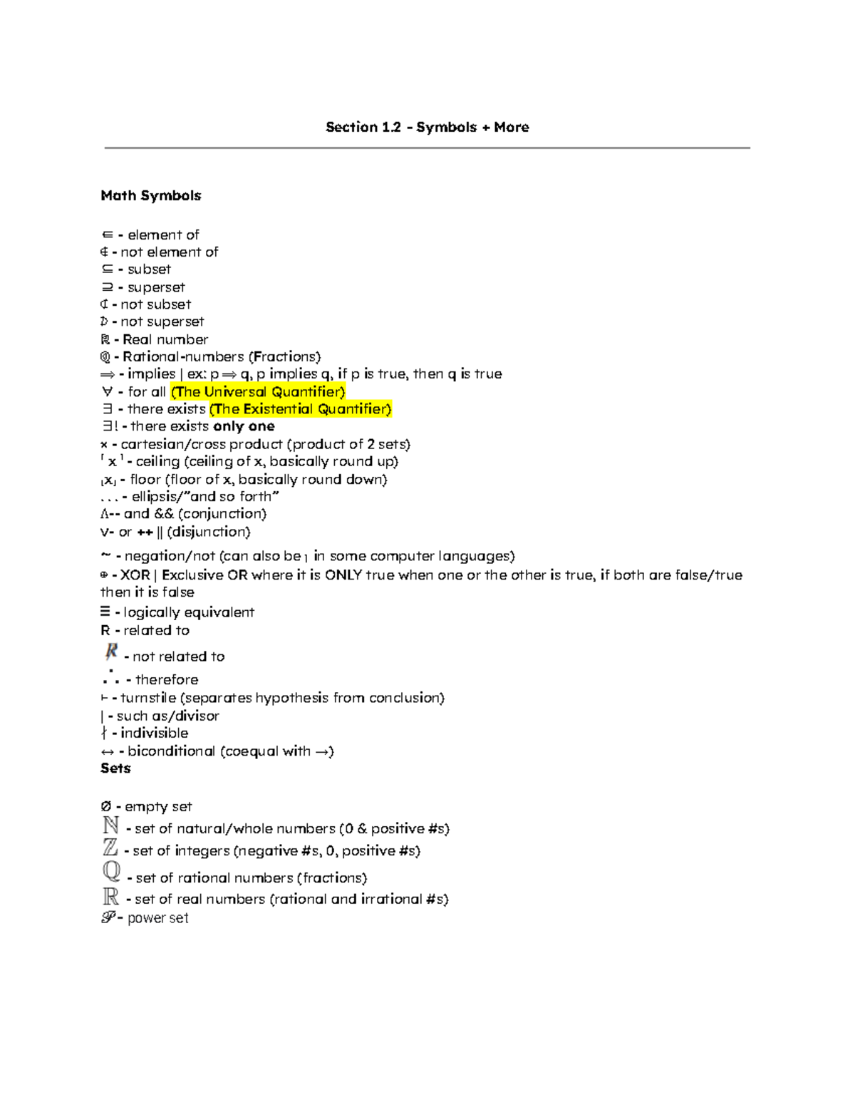 Csci 150 Symbols Discrete Mathematics With Applications Section 1 Symbols More Math
