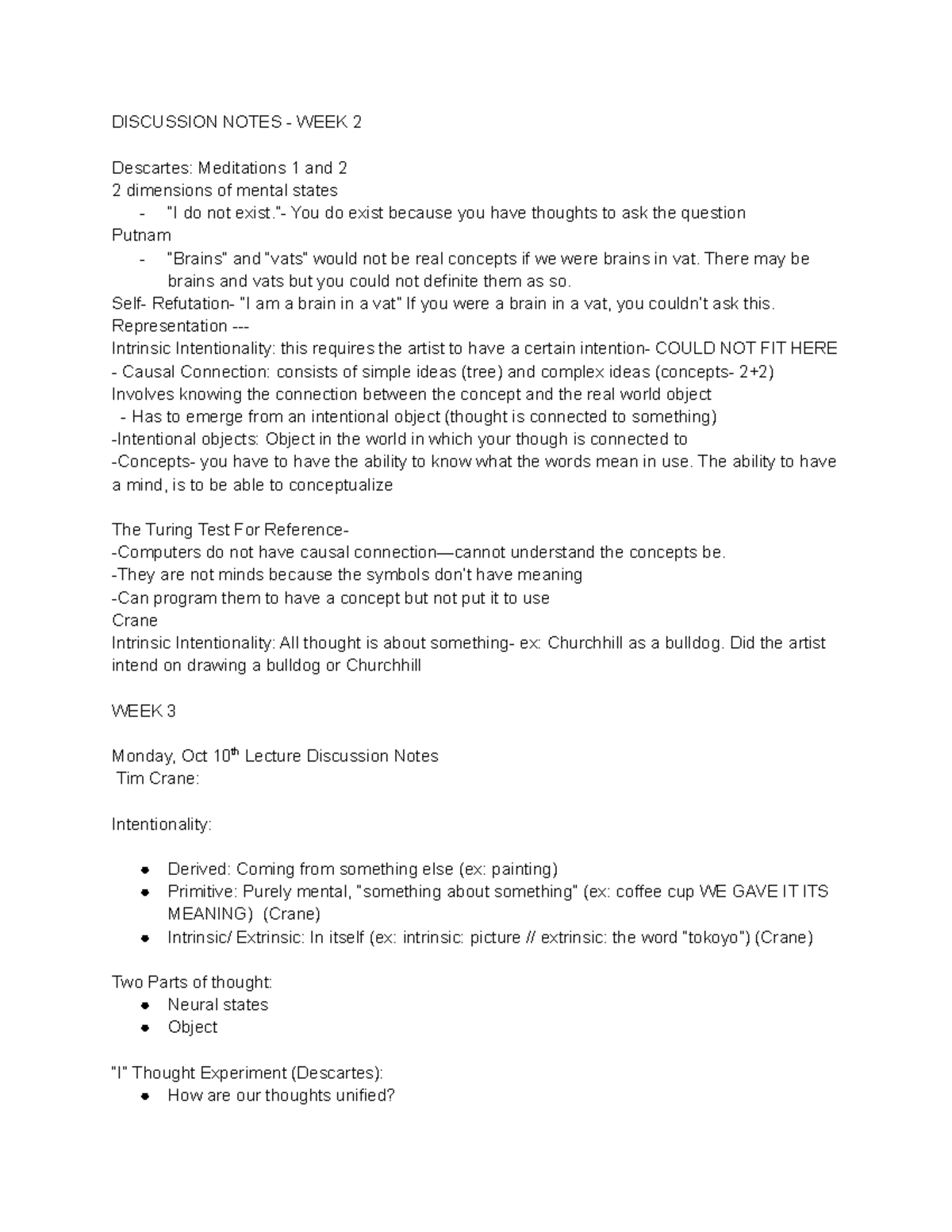 Philosophy 5 Discussion Notes - week 2 - DISCUSSION NOTES - WEEK 2 ...