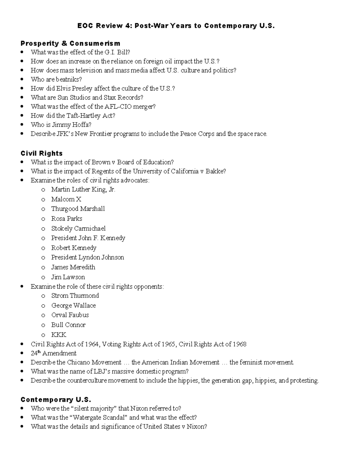 EOC Review 4 Post War and Contemporary US - EOC Review 4: Post-War ...