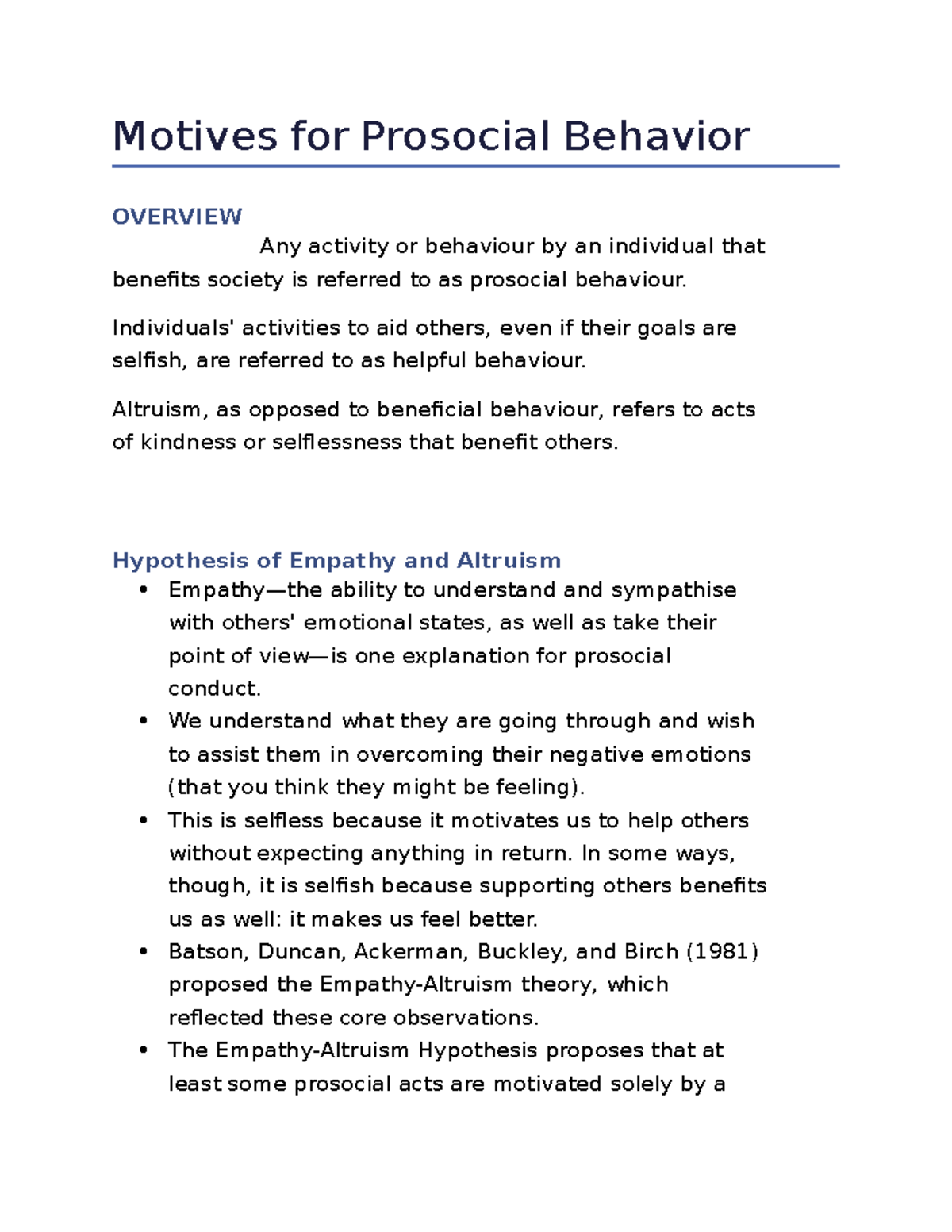 Motives for Prosocial Behavior - Motives for Prosocial Behavior ...