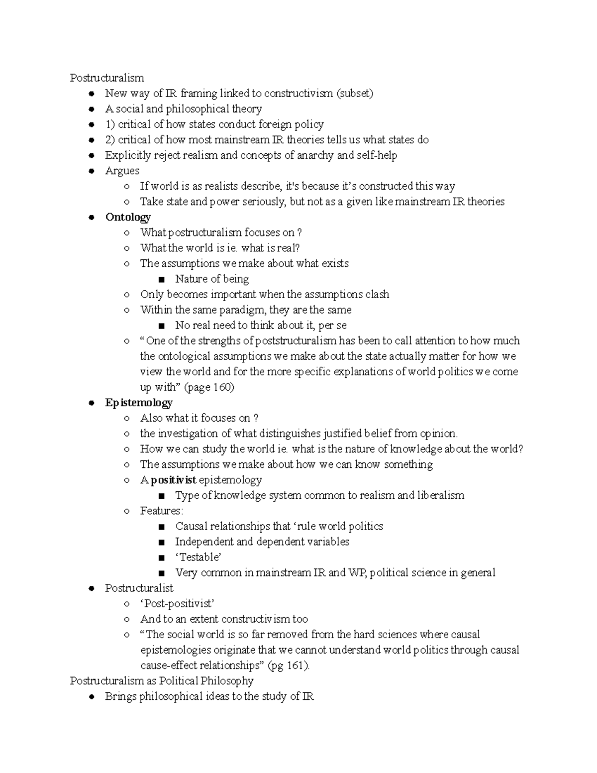 Chapter 9 - lecture notes - Postructuralism New way of IR framing ...