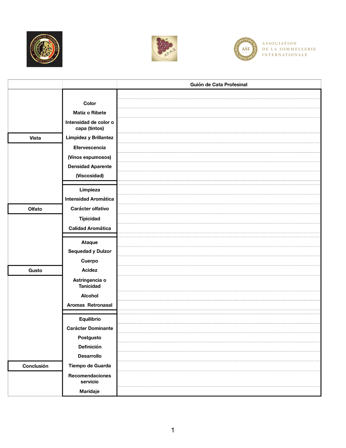 Guion DE CATA Profesional - Guión de Cata Profesinal Color Matiz o ...
