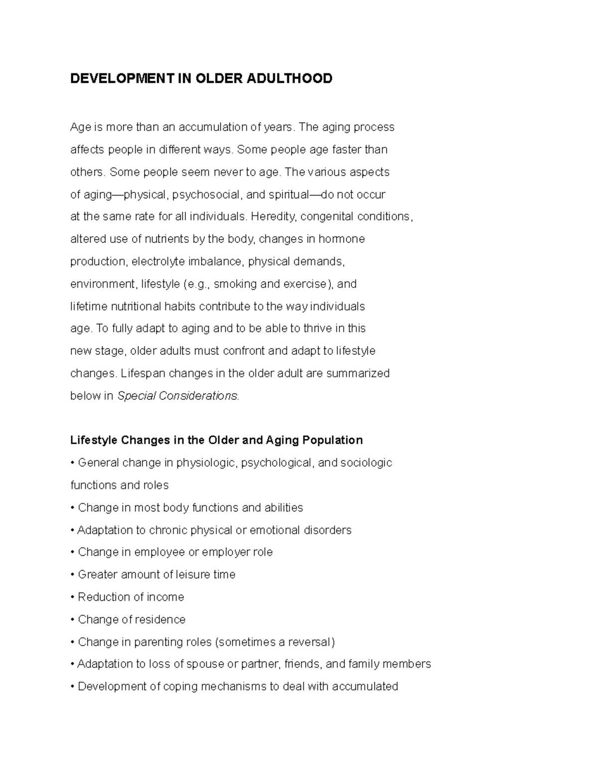 Development IN Older Adulthood - DEVELOPMENT IN OLDER ADULTHOOD Age is ...