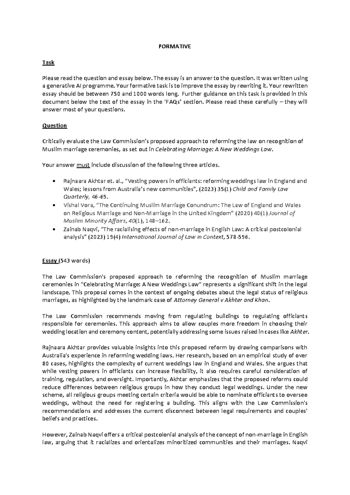 Family Law Formative 24-25 - FORMATIVE Task Please read the question ...
