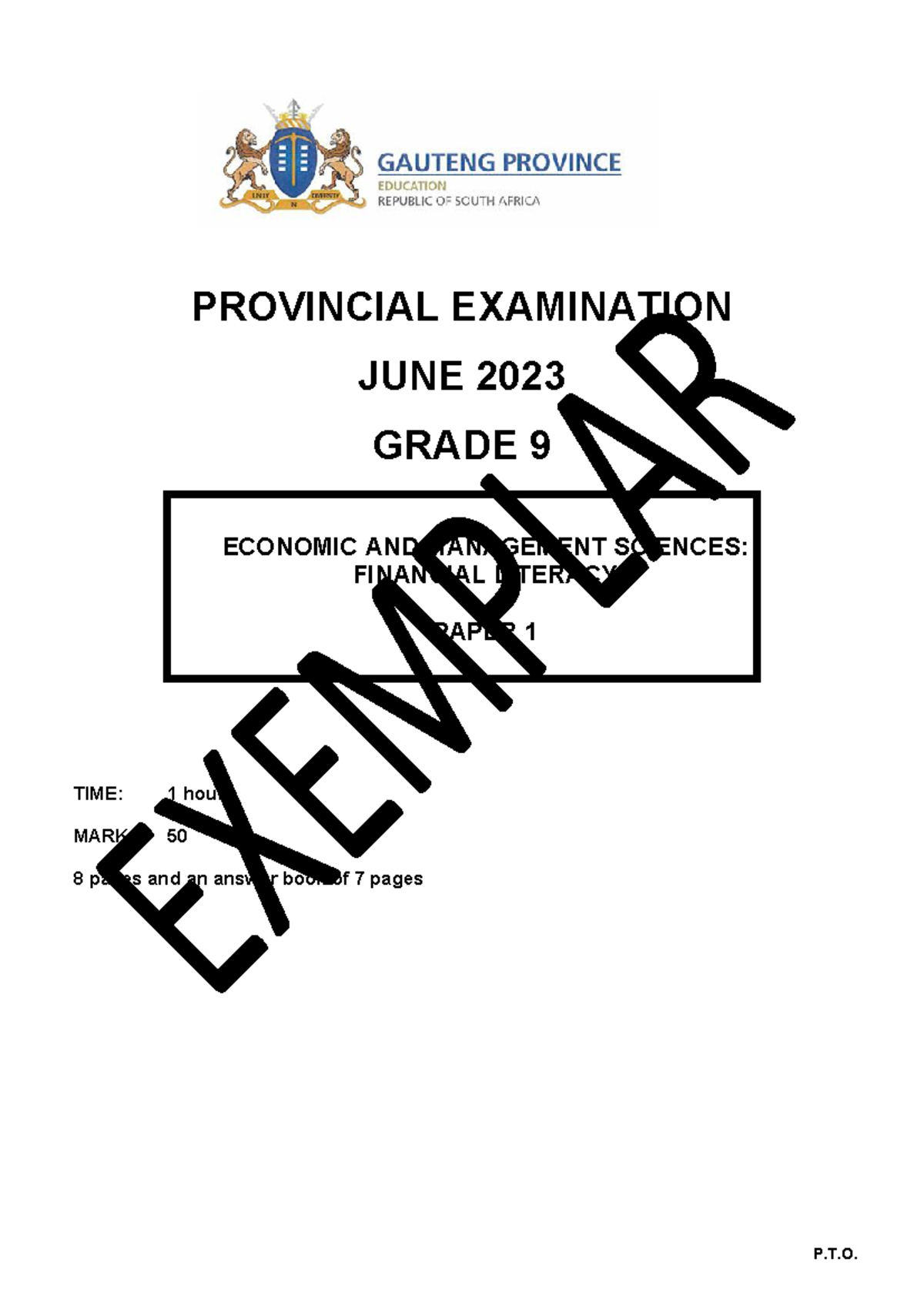 Gr 9 ECO P1 (English) June 2023 Question Paper - PROVINCIAL EXAMINATION ...