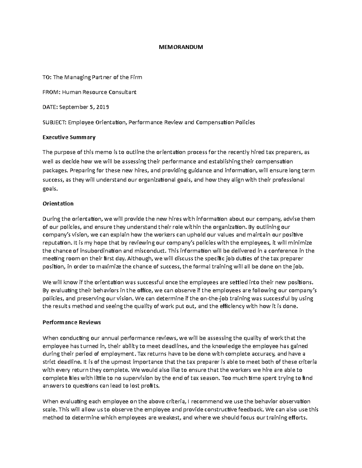 HRMT386 Assignment 2 - MEMORANDUM TO: The Managing Partner of the Firm ...
