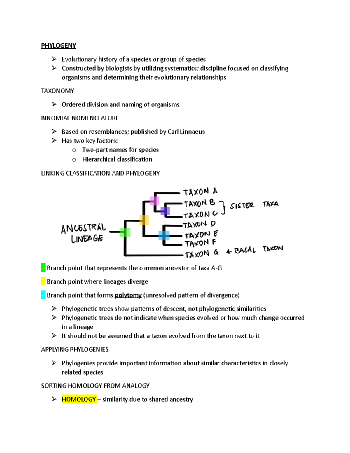 (Systematics notes) Phylogeny and the tree of life - PHYLOGENY ...