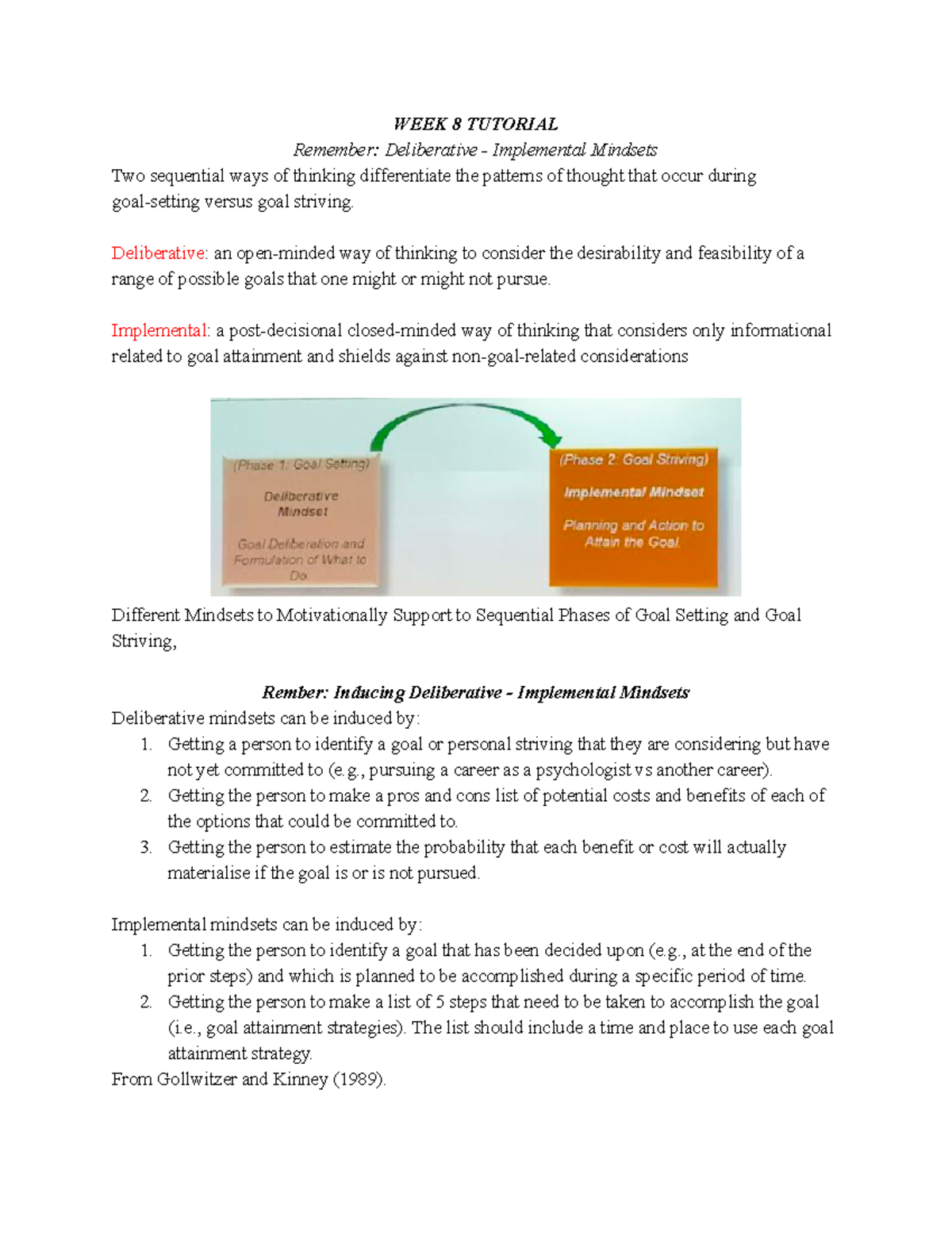 PSY205 Week 8 Tutorial Notes - WEEK 8 TUTORIAL Remember: Deliberative ...