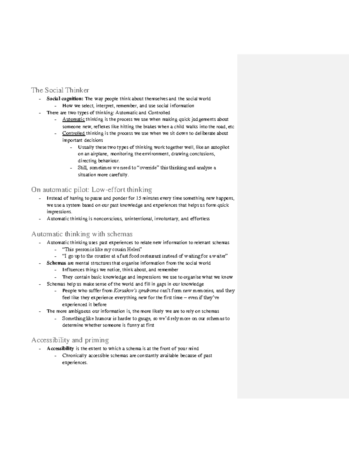 Chapter 3 - PSY 2110 - The Social Thinker Social cognition: The way ...