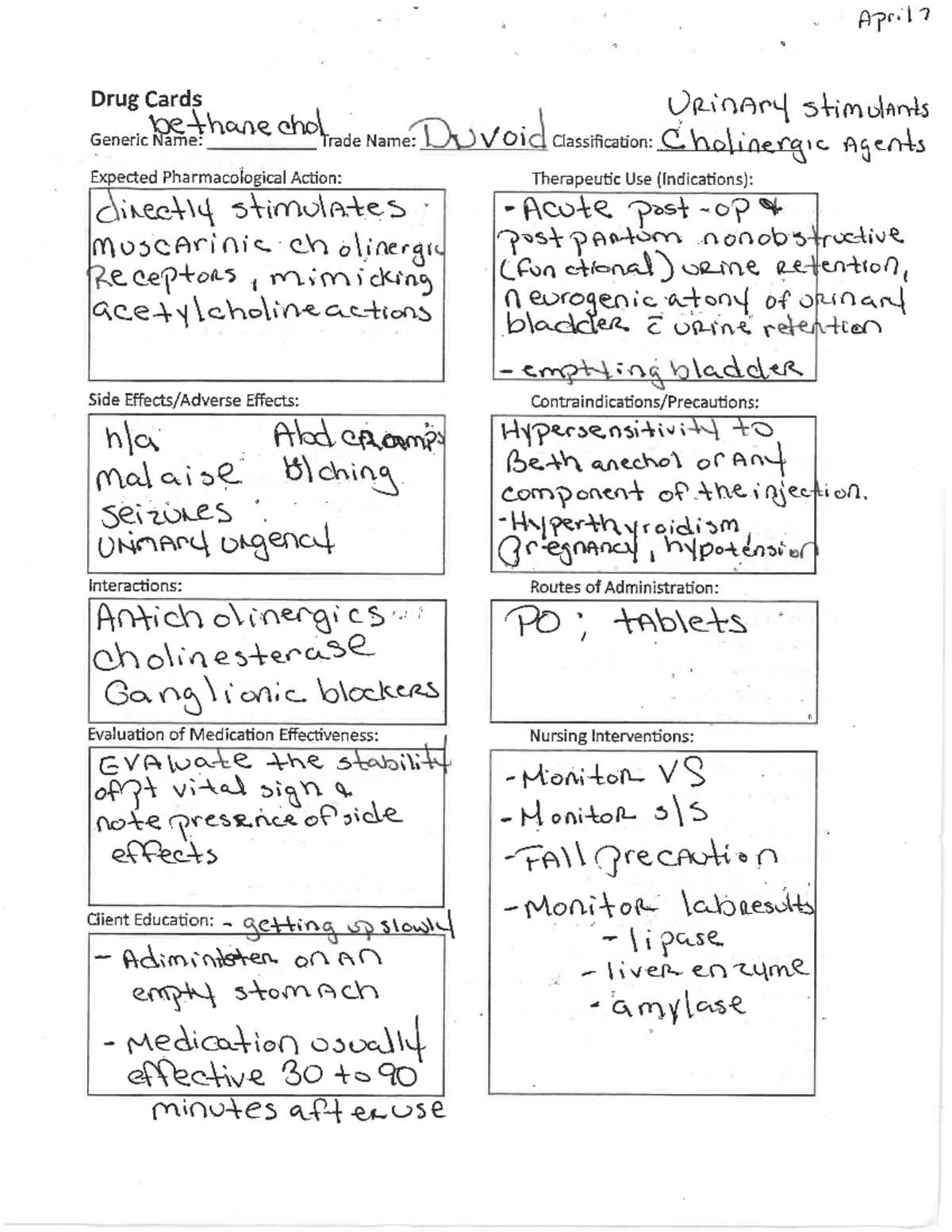 Medication card 1 - April Drug Cards Generic Name: Trade Name: Duvoid ...
