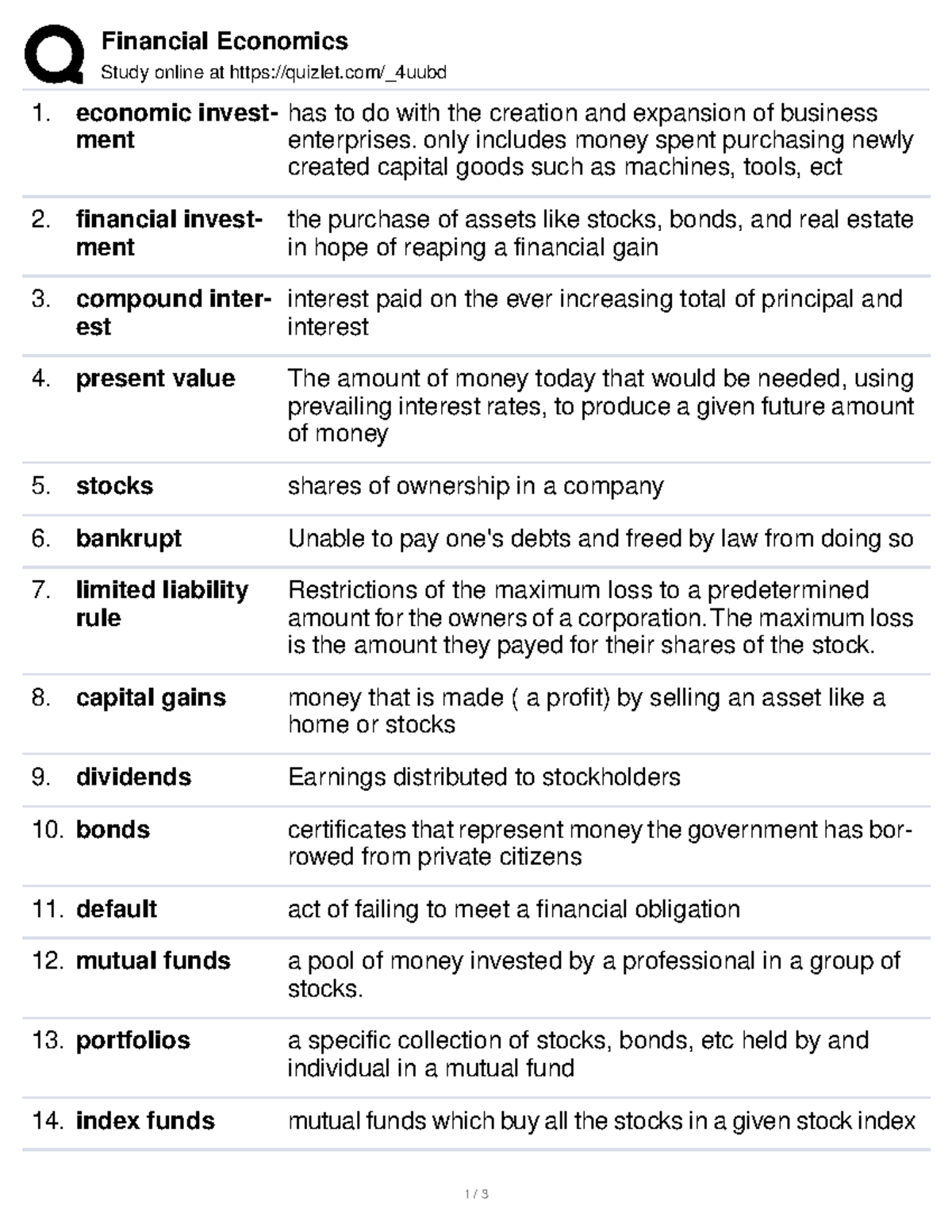 Financial Economics - Financial Economics Study online at quizlet ...