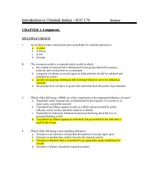 Chapter 2 Assignment - Introduction to Criminal Justice - SOC 170 ...
