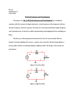 Lab 5 - Lab experiment report - Experiment 5: RC Circuit Frequency and Time Response Figure 2 ...