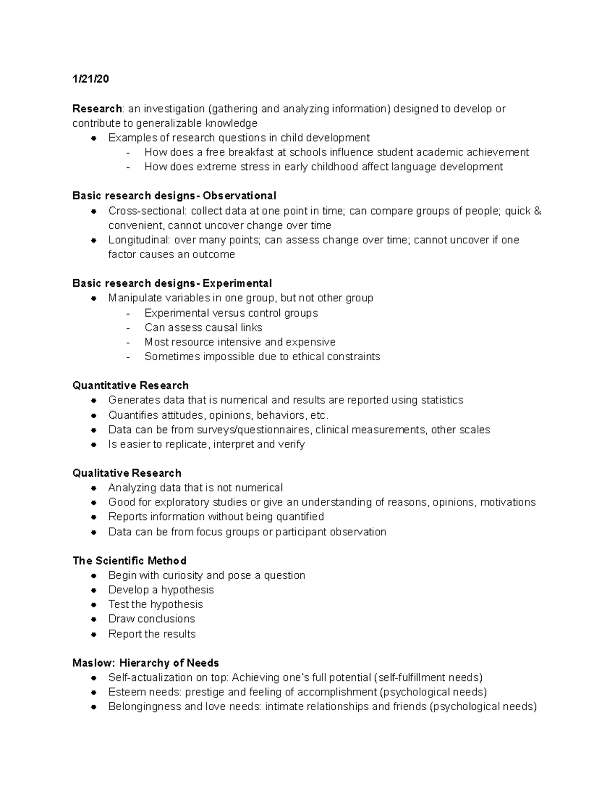 Research Methods in Child Development - 1/21/ Research: an ...
