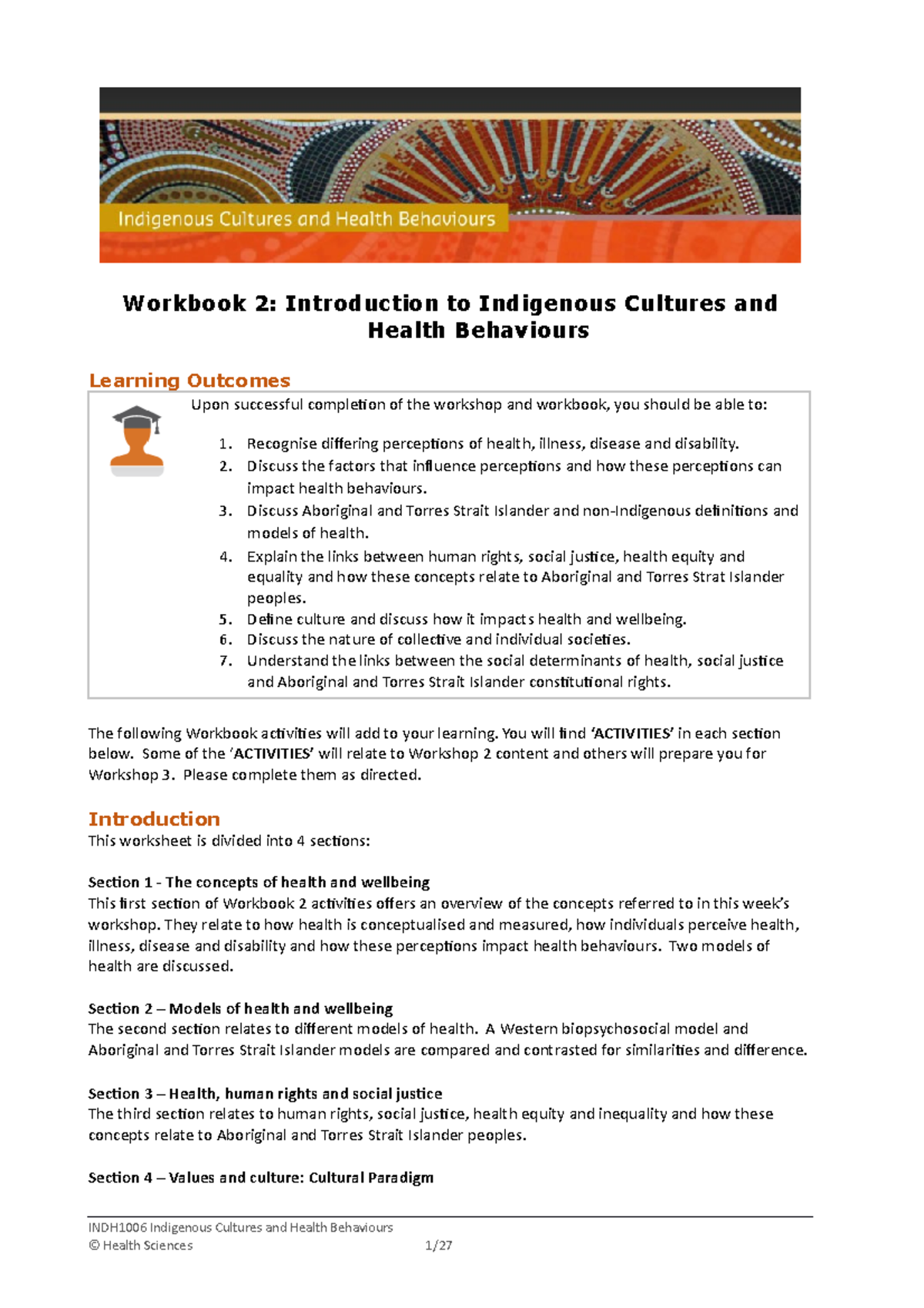 Indigenous Cultures and Health Behaviours Workbook 2 - Workbook 2 ...