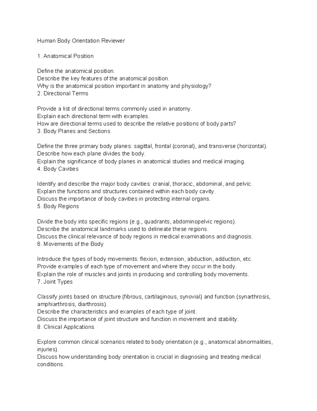 Human Body Orientation Reviewer - Human Body Orientation Reviewer ...