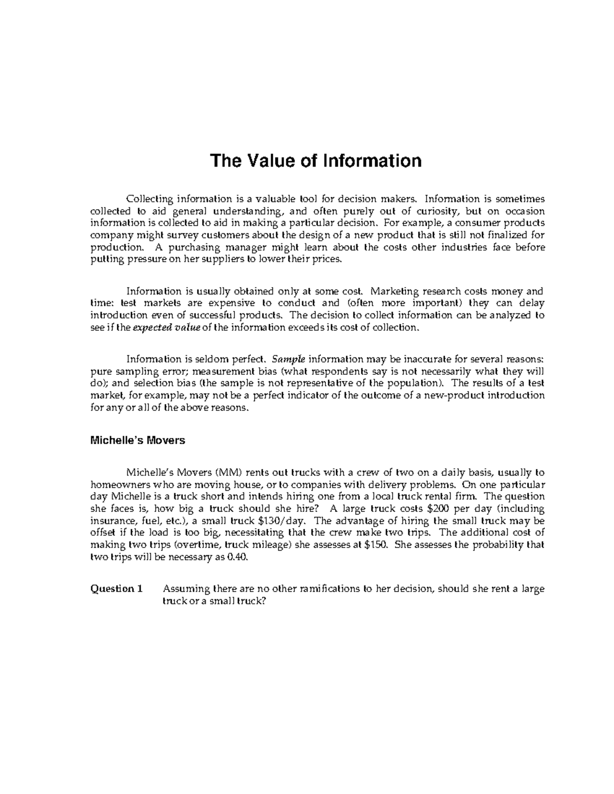 Value of Information - homework - The Value of Information Collecting ...