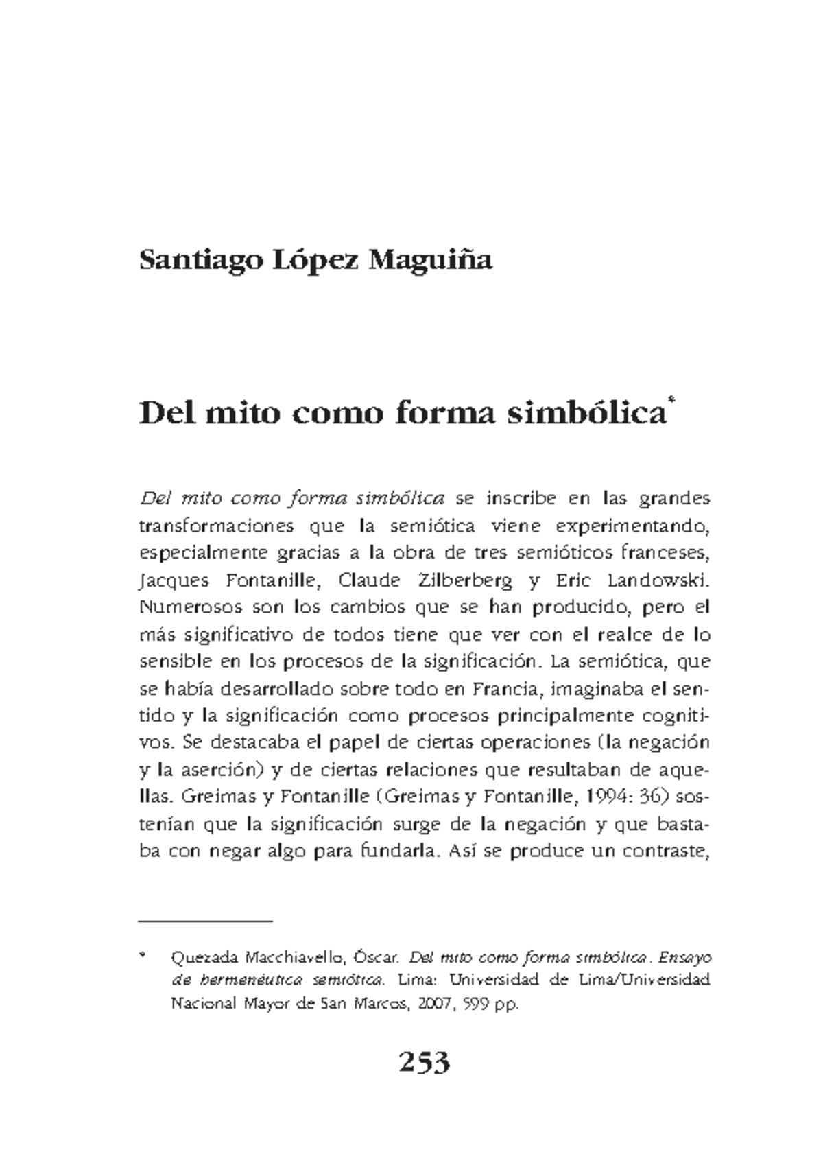 Del mito como forma simbolica - Santiago López Maguiña Del mito como ...