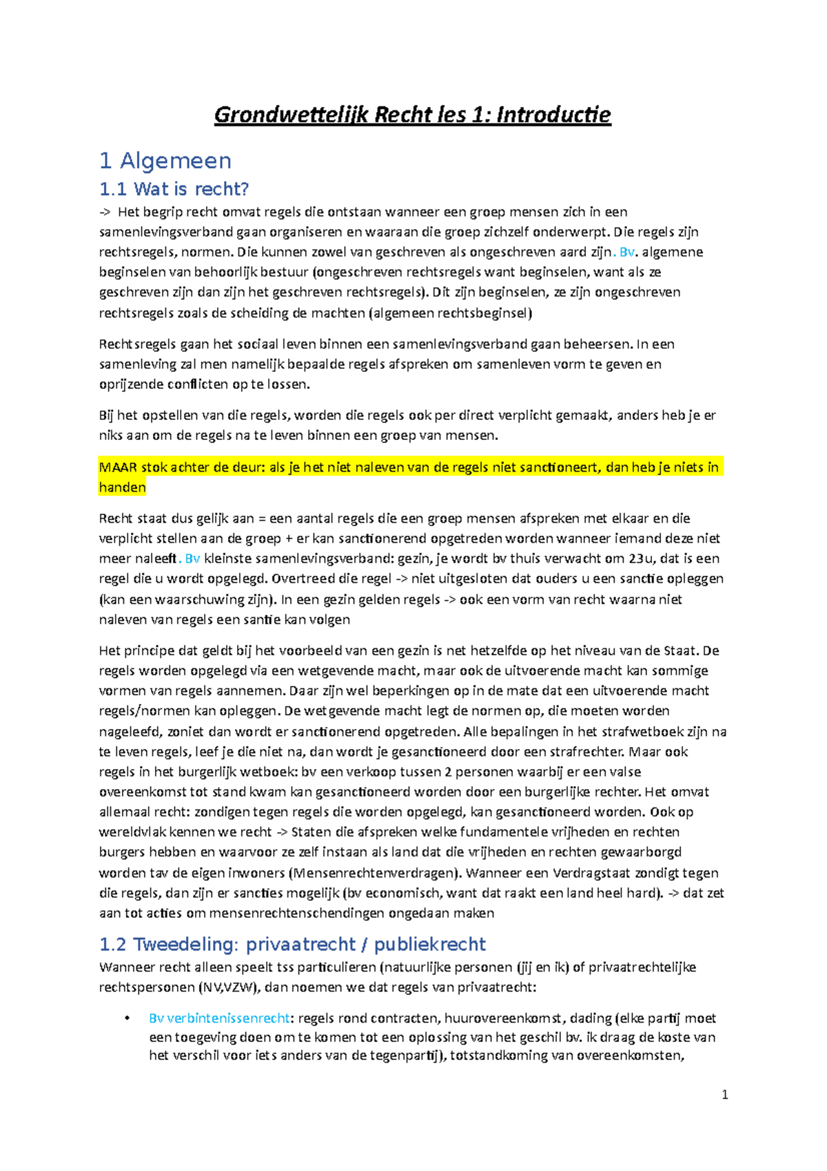 Les 1- Inleiding Grondwettelijk Recht SV - Grondwettelijk Recht les 1 ...