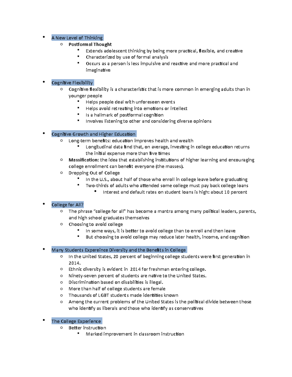 Ch. 18 - Notes - A New Level of Thinking o Postformal Thought Extends ...