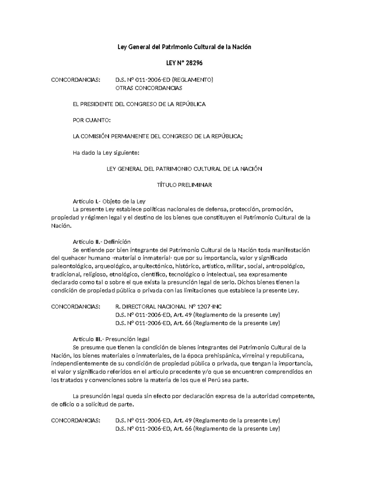 Ley 28296 ley general patrimonio cultural nacion - Ley General del Patrimonio Cultural de la ...