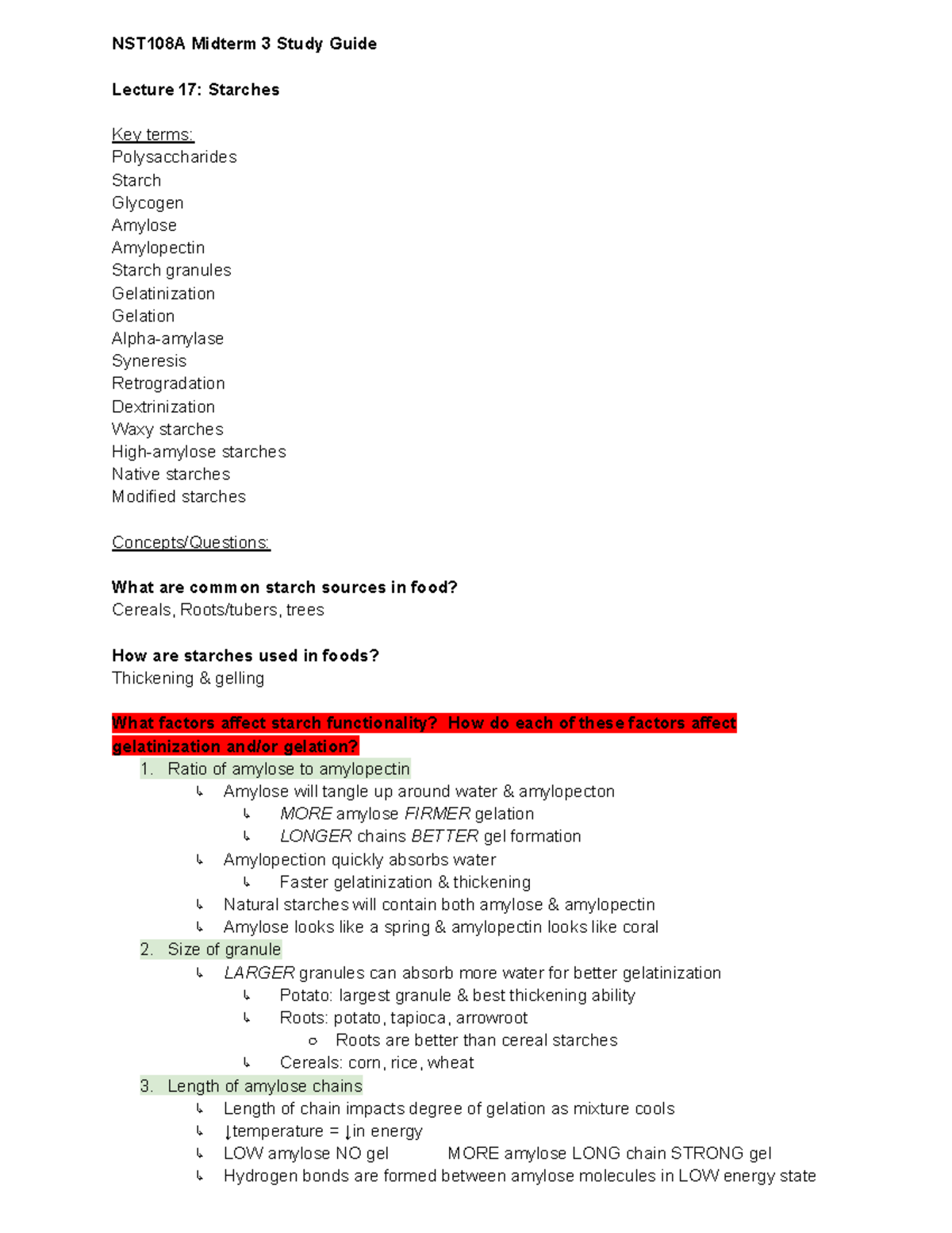 NST 108A Midterm 3 Study Guide - NST108A Midterm 3 Study Guide Lecture 17: Starches Key terms ...