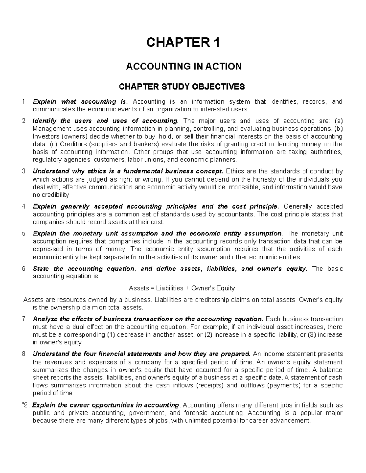 Accounting in Action C-1 - CHAPTER 1 ACCOUNTING IN ACTION CHAPTER STUDY OBJECTIVES 1. Explain ...