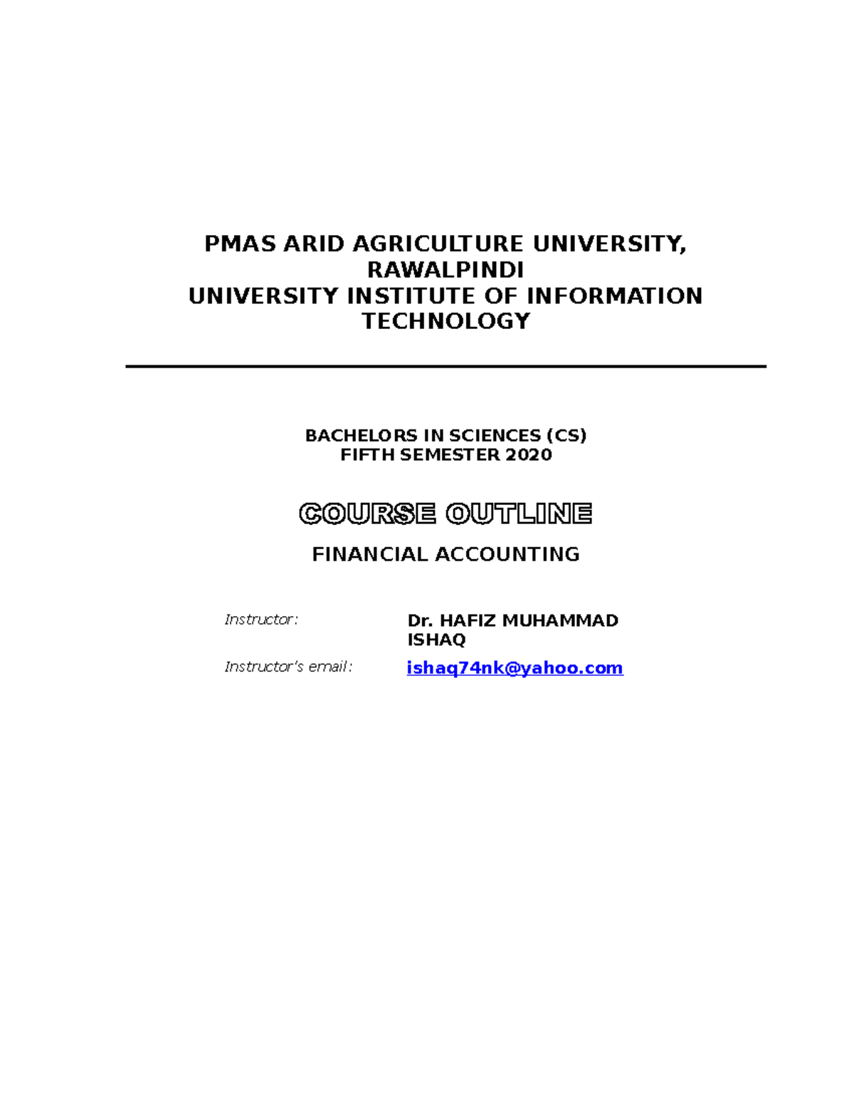 Course outline - PMAS ARID AGRICULTURE UNIVERSITY, RAWALPINDI ...