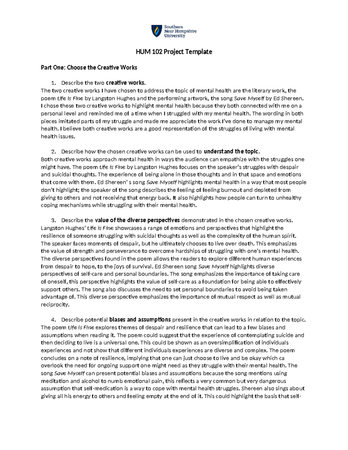 HUM 102 Project Template final draft - HUM 102 Project Template Part ...