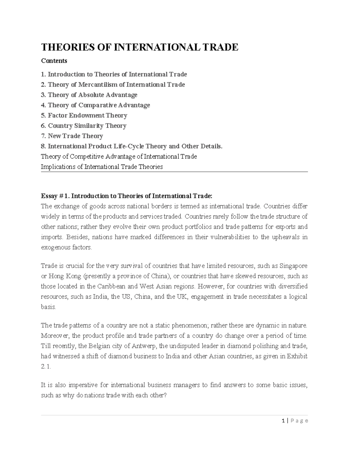 Theories OF International Trade - THEORIES OF INTERNATIONAL TRADE ...