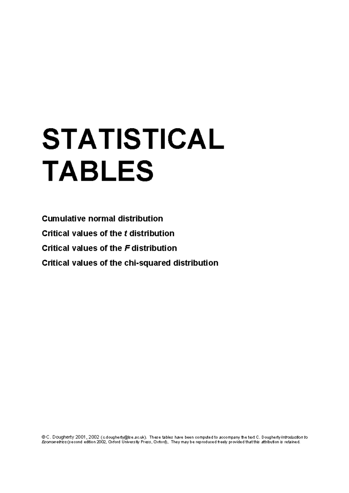 Statistial Tables - Stats table - STATISTICAL TABLES Cumulative normal ...