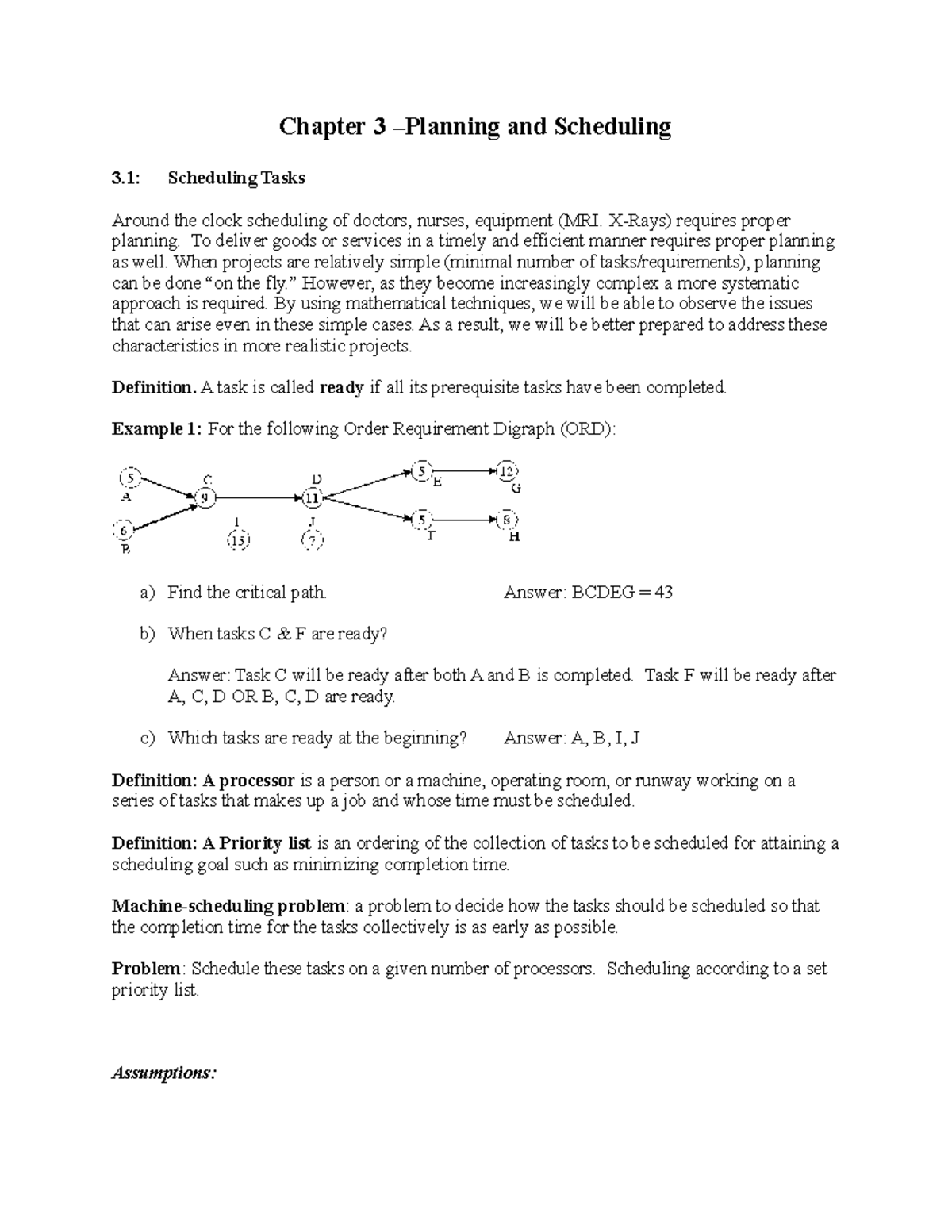 Chapter 3 notes - Chapter 3 –Planning and Scheduling 3: Scheduling ...